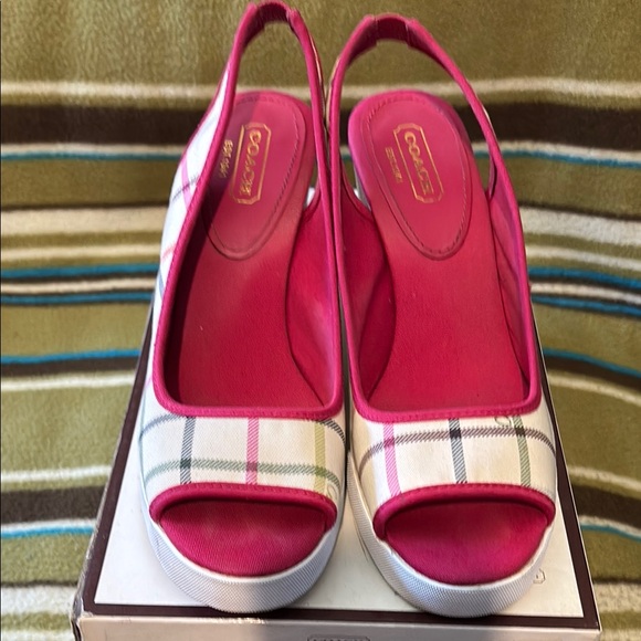 Coach | Shoes | Coach Womens Pink Plaid Slingback Heels | Poshmark